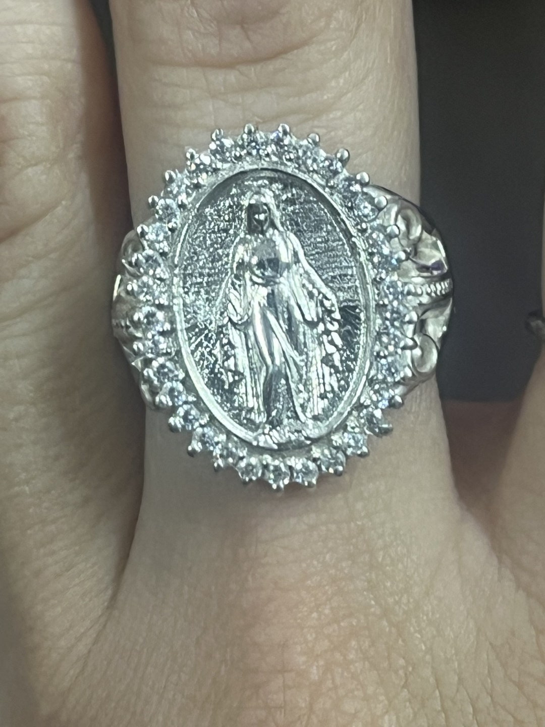 Blessed Virgin Mary Ladies Ring With CZ Stones Sterling Silver 925 - Etsy