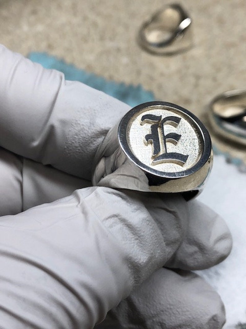 Letter E Old English Sterling Silver 925 Solid Initial Ring - Etsy