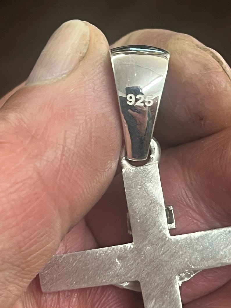 Large Beveled Cross Crucifix Jesus Christ Charm 3" Silver .925 Pendant ...