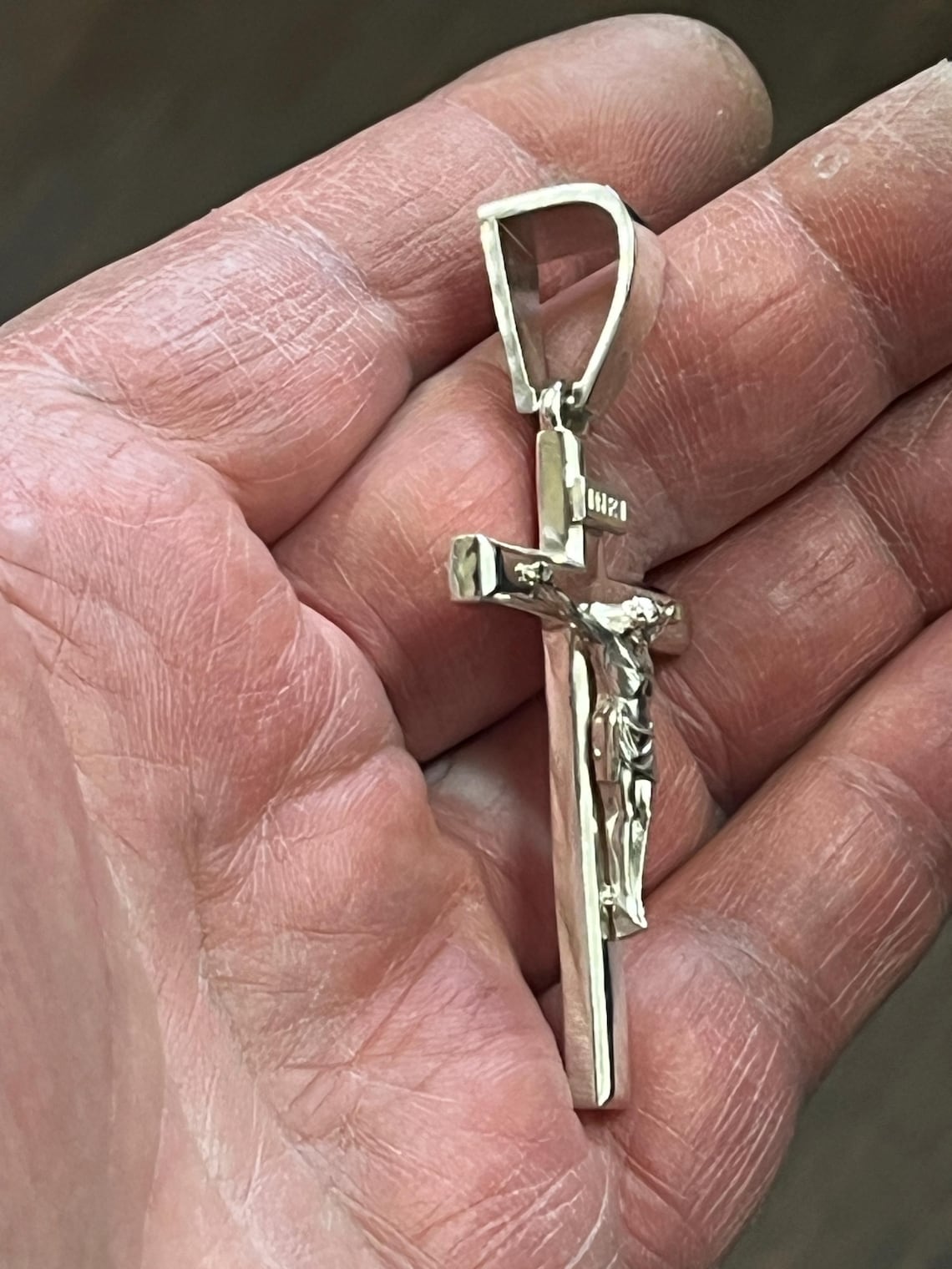 Large Beveled Cross Crucifix Jesus Christ Charm Pendant 18gm Silver ...