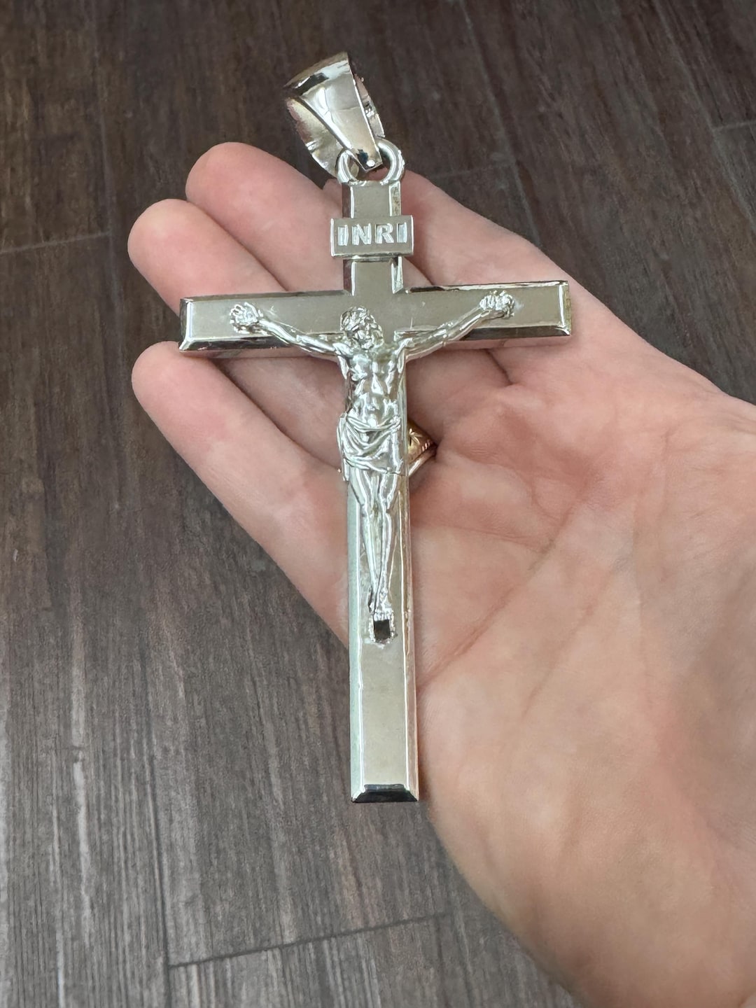 Beveled Cross Crucifix Jesus Christ 5" Large Charm Pendant 106gm Silver ...