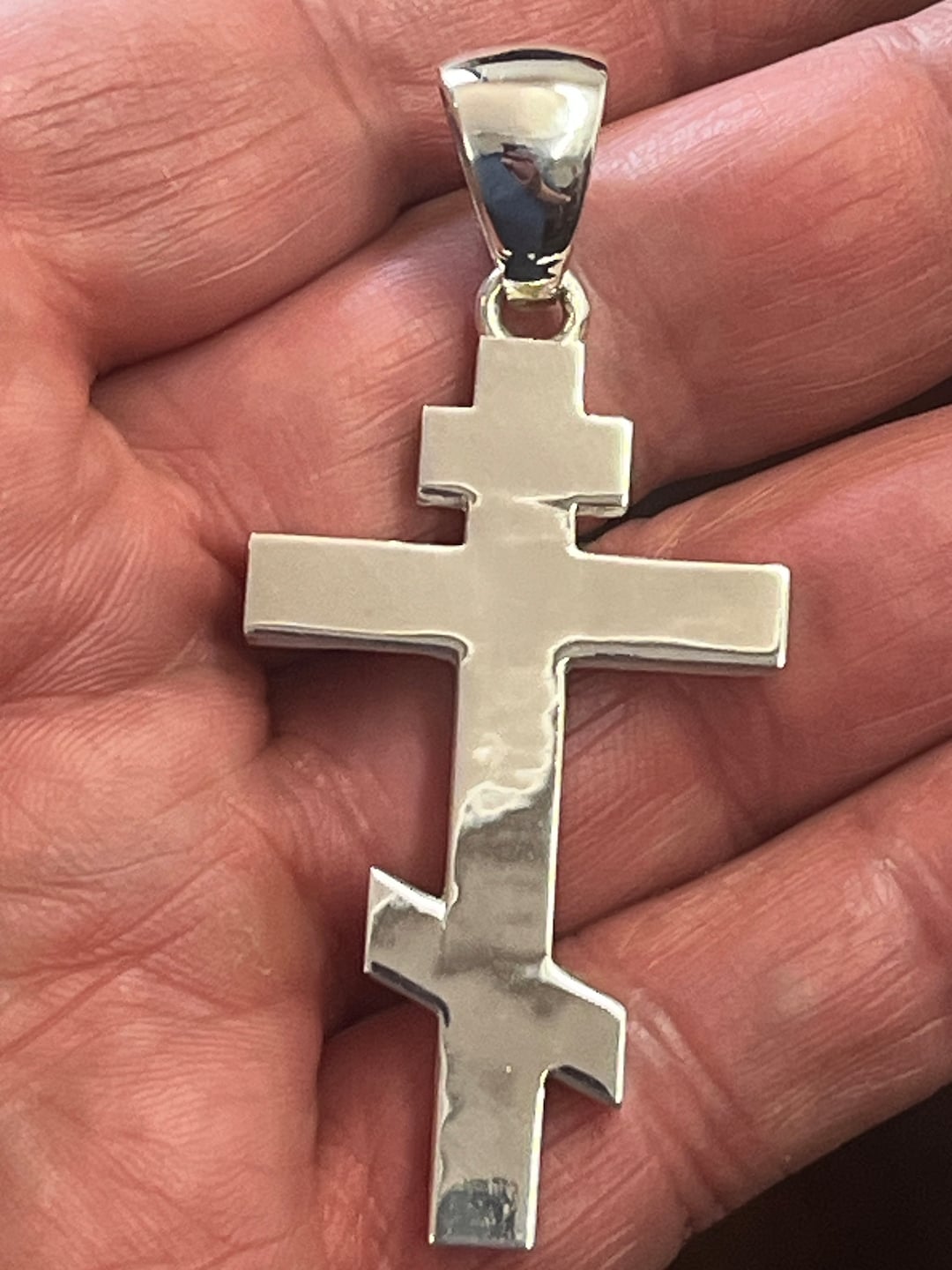 Thick Orthodox Cross 2.5" Pendant Charm Solid Sterling Silver .925 ...