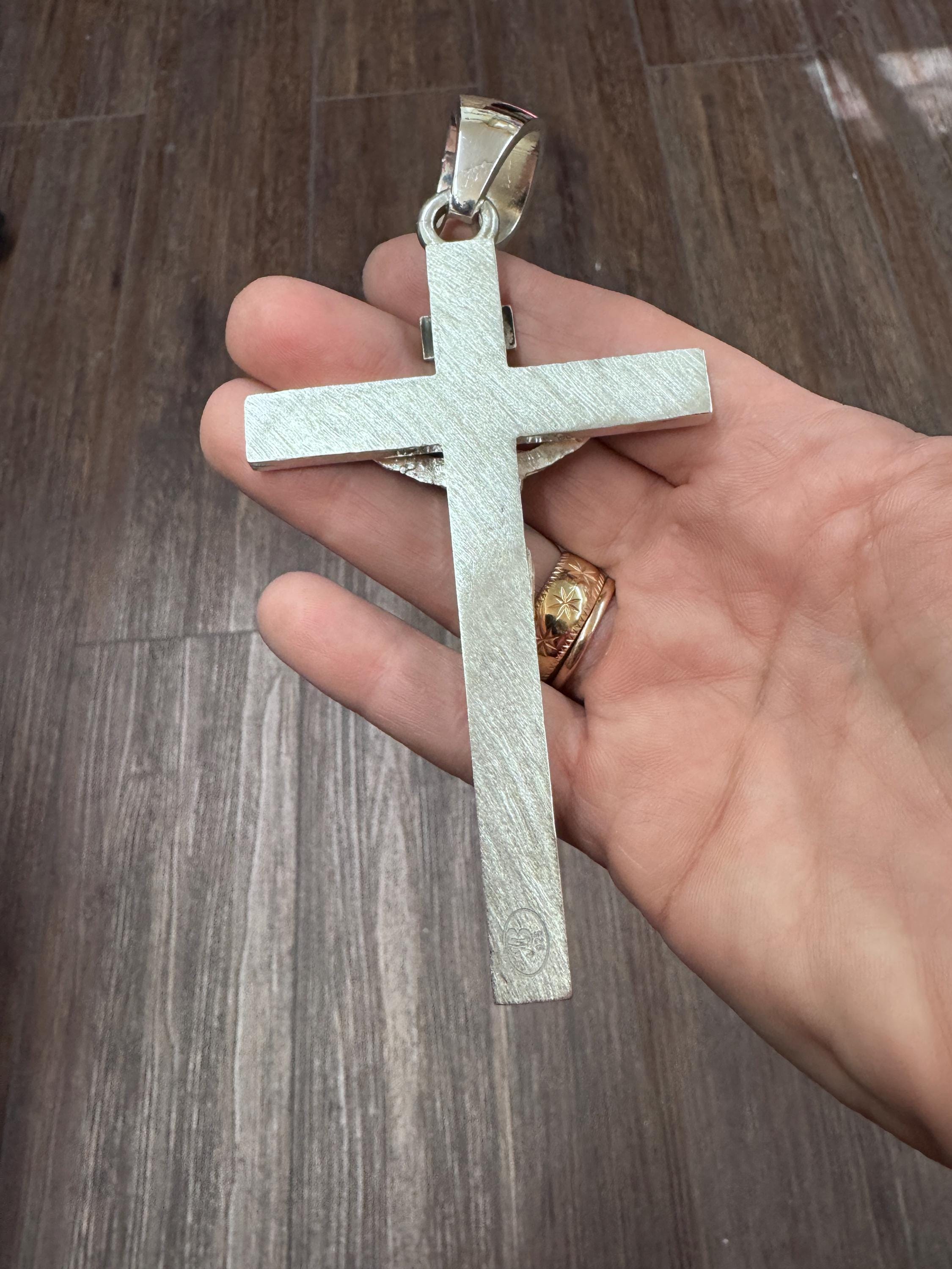 Beveled Cross Crucifix Jesus Christ 5" Large Charm Pendant 106gm Silver ...