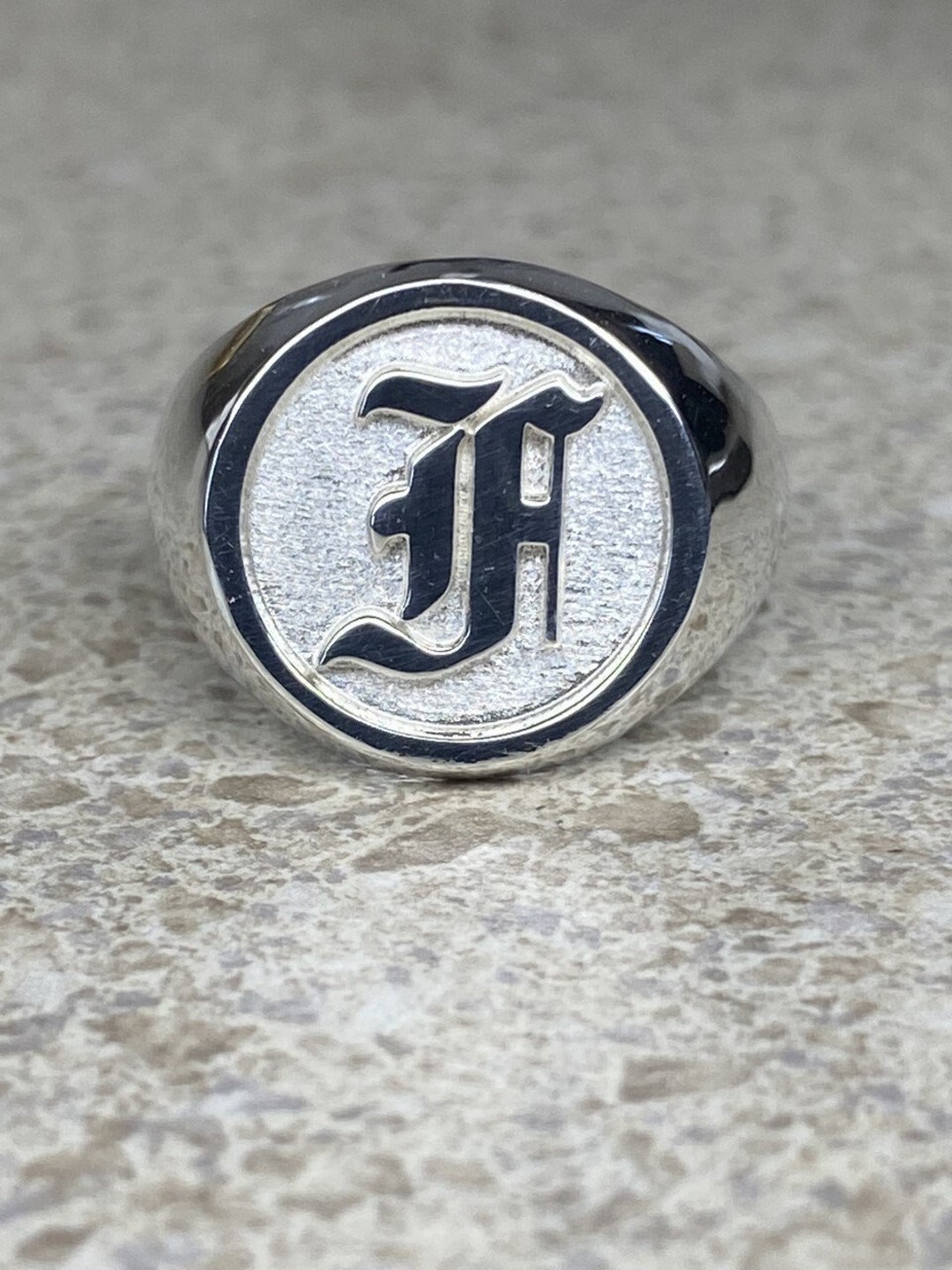 Letter F Sterling Silver Old English Font Solid Initial Ring Large ...