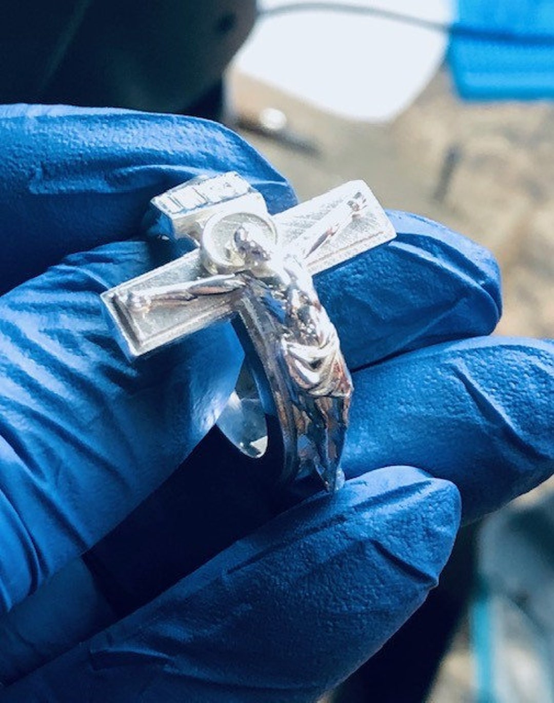 Large Crucifix Cross Ring Jesus Christ MB Design Solid Sterling Silver ...