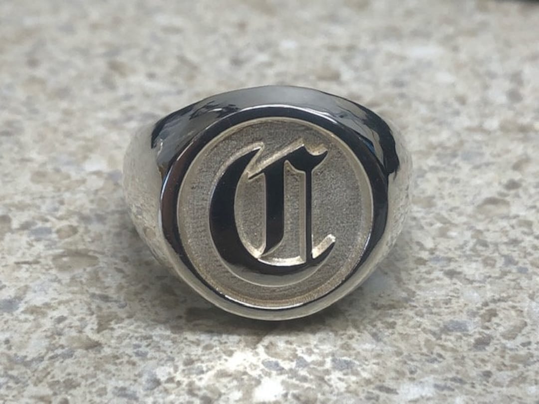 Letter C Old English Font Sterling Silver Solid Initial Ring - Etsy