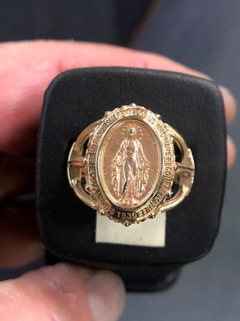14K Solid Gold Blessed Virgin Mary Miraculous Ladies Ring Approximate ...