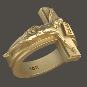 10K Heavy Gold Classic Large Cross Crucifix Jesus Christ Men's Ring - Etsy
