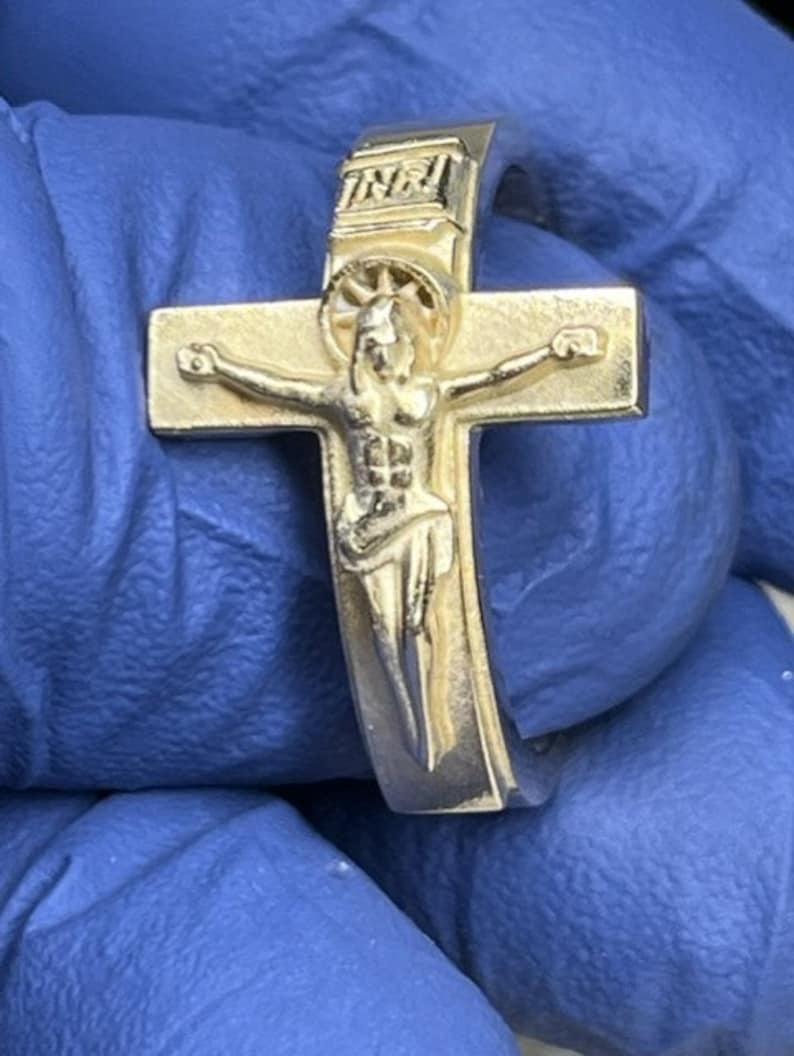 14K Solid Gold Cross Crucifix Jesus Solid Ring Available in - Etsy