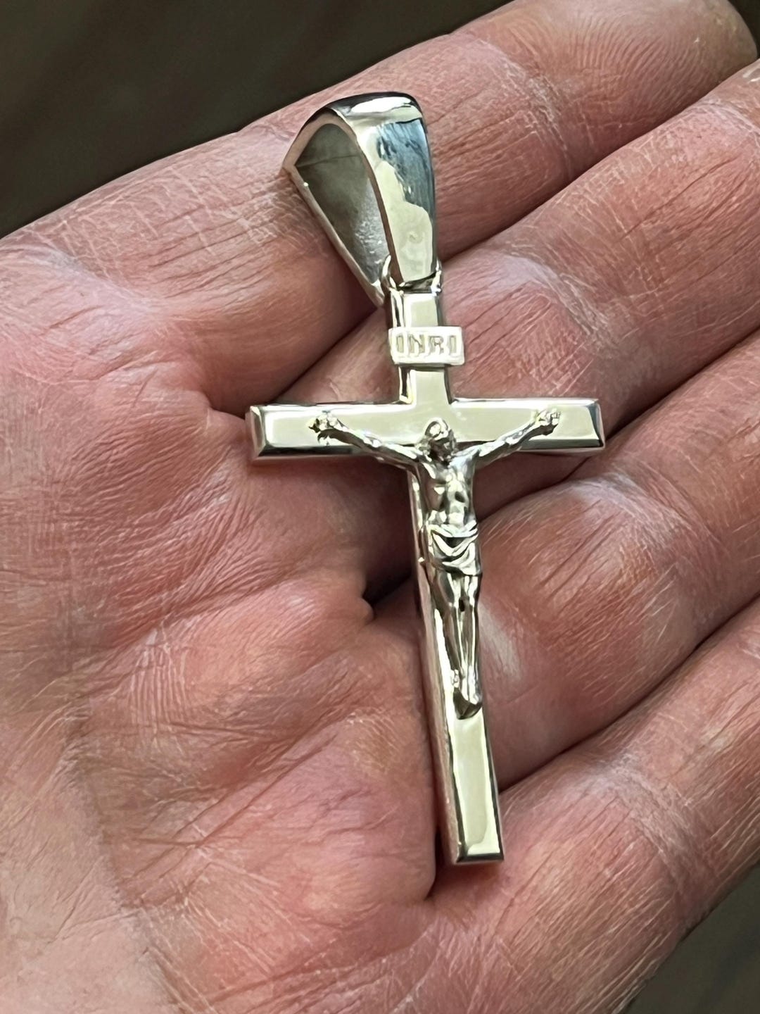 Silver .925 Large Beveled Cross Crucifix Jesus Christ Charm Pendant ...