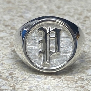 Letter P Old English Font Sterling Silver Solid Initial Ring Large ...