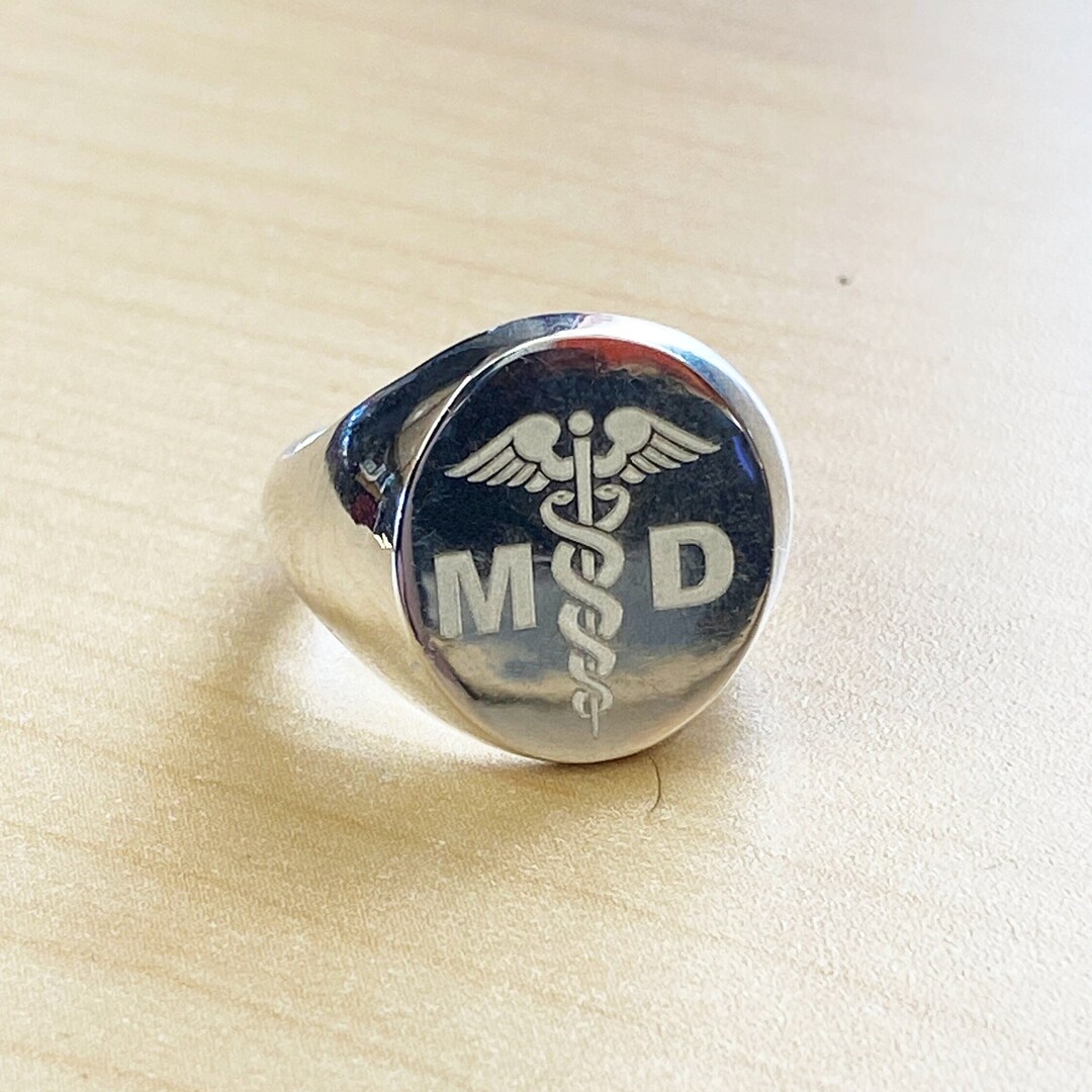 Medical Caduceus MD Doctor of Medicine Sterling Silver Ladies Signet ...