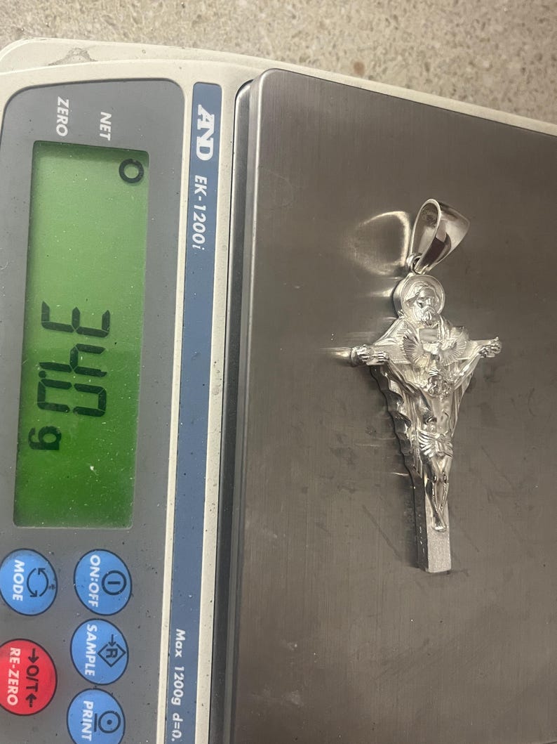 Holy Trinity Crucifix 3.5 Inch Large Pendant 34 Grams Sterling Silver ...