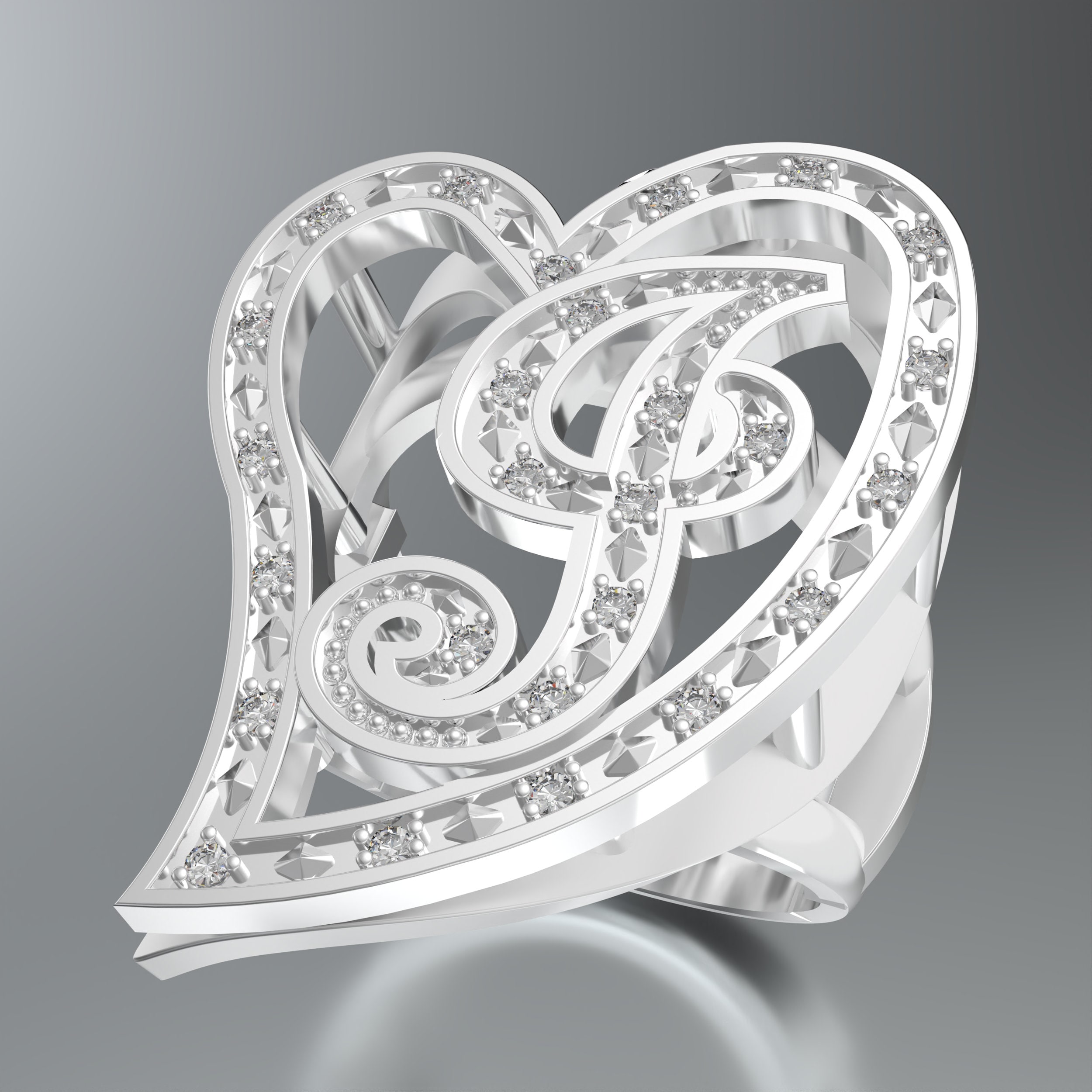 Large 1.25 Heart Initial Letter J Cursive Ring With - Etsy