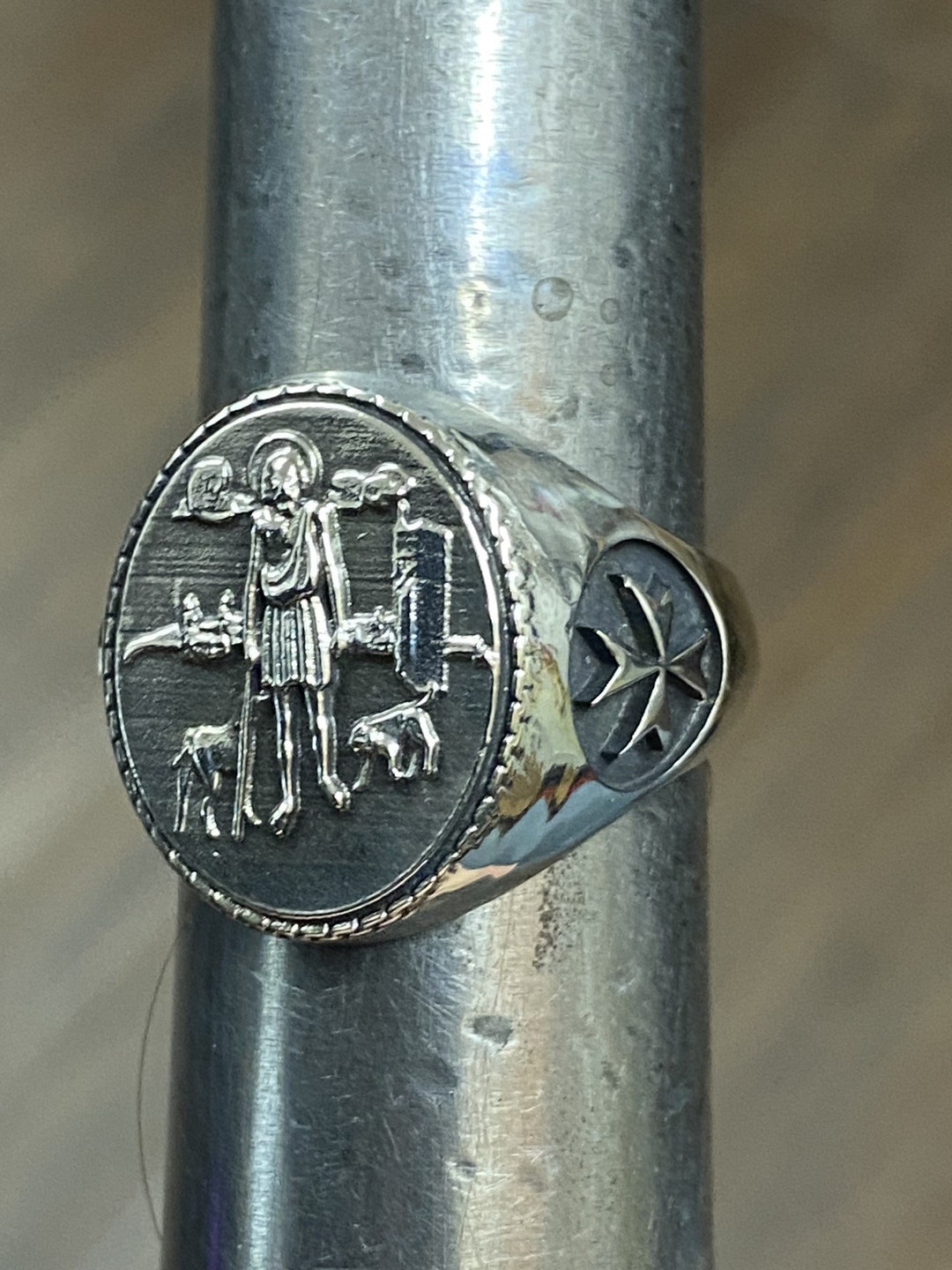 Saint Lazarus Cross Templar Knight Solid Oval Men's Ring Sterling ...