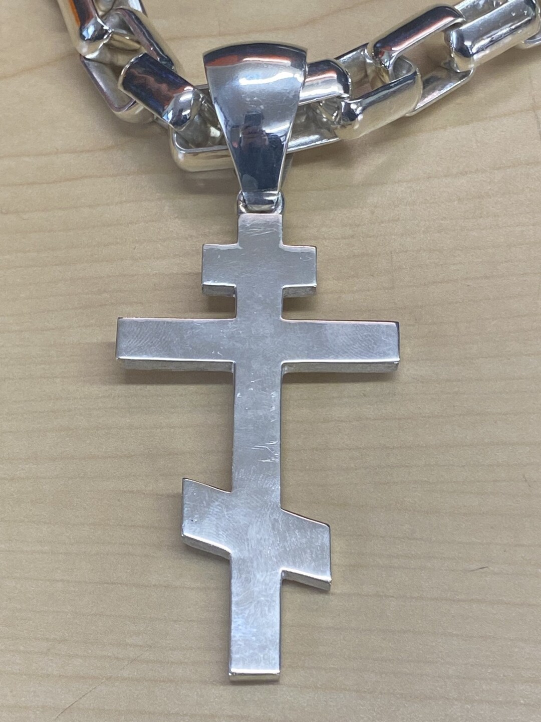 Heavy Orthodox Cross & Chain Pendant Charm Solid Sterling Silver .925 ...