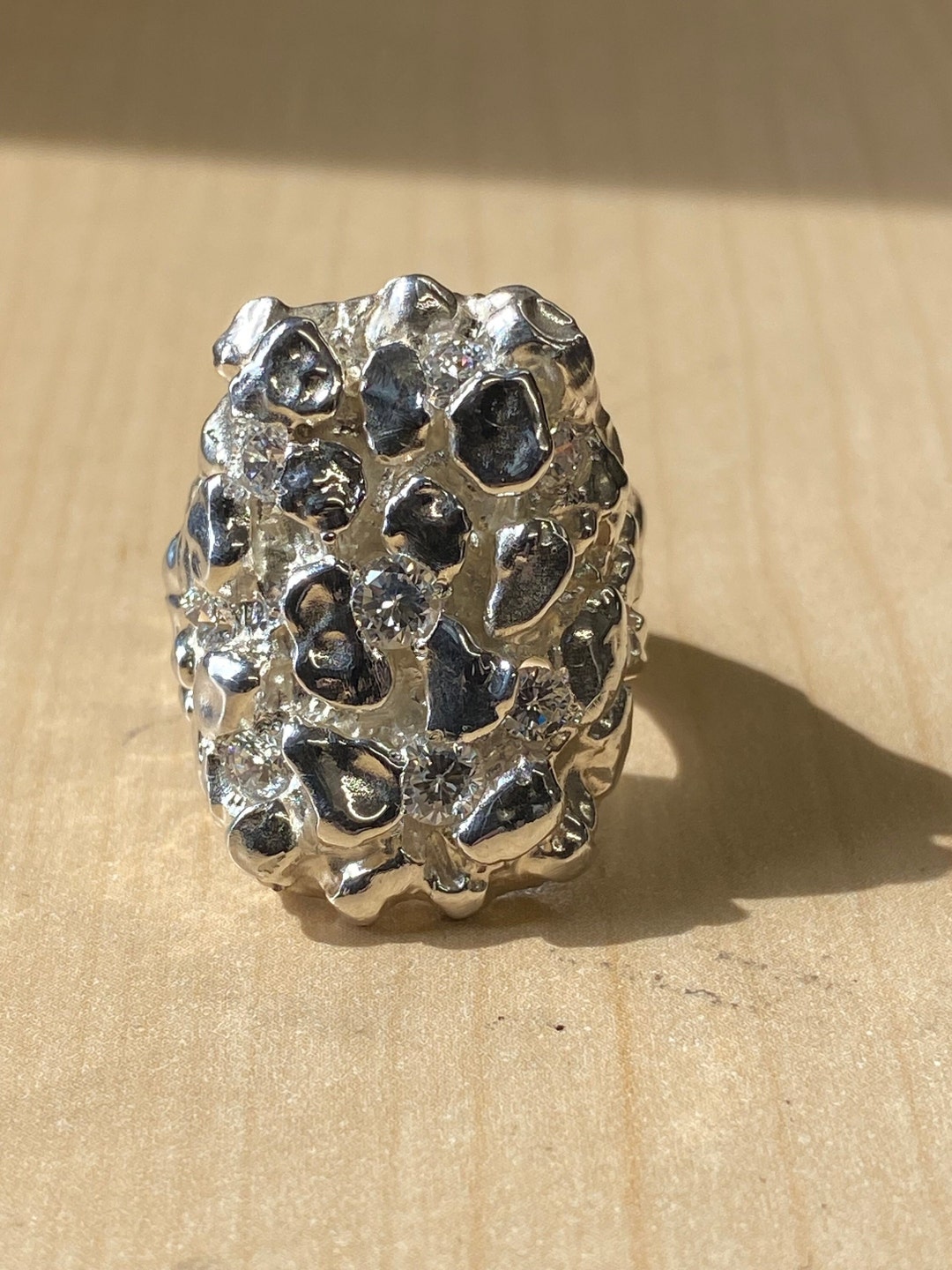 Large Nugget Ring Sterling Silver 925 HEAVY With CZ Stones! Available ...
