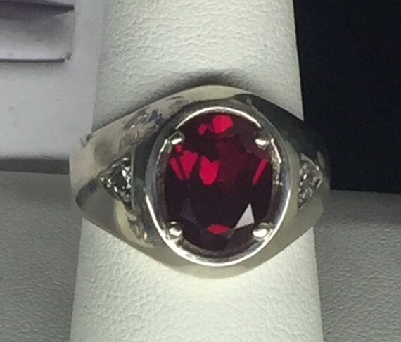 Sterling Silver 925 Men's Solid Ring Synthetic Ruby Stone | Etsy