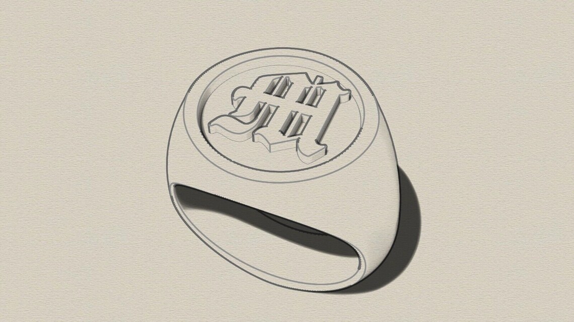 Custom Made Initial Letter M Old English Font Solid Ring Sterling ...