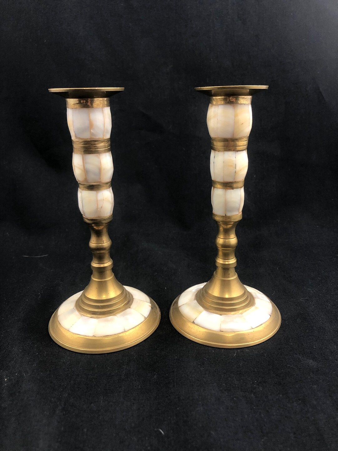 Set of 2 Brass & Natural Shell Candle Stick Holders Made in India ...
