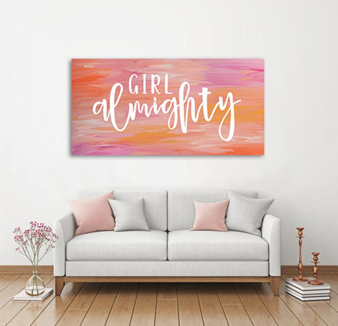 Girl Almighty Printable Wall Art, Calligraphy Print, Pink and Orange ...