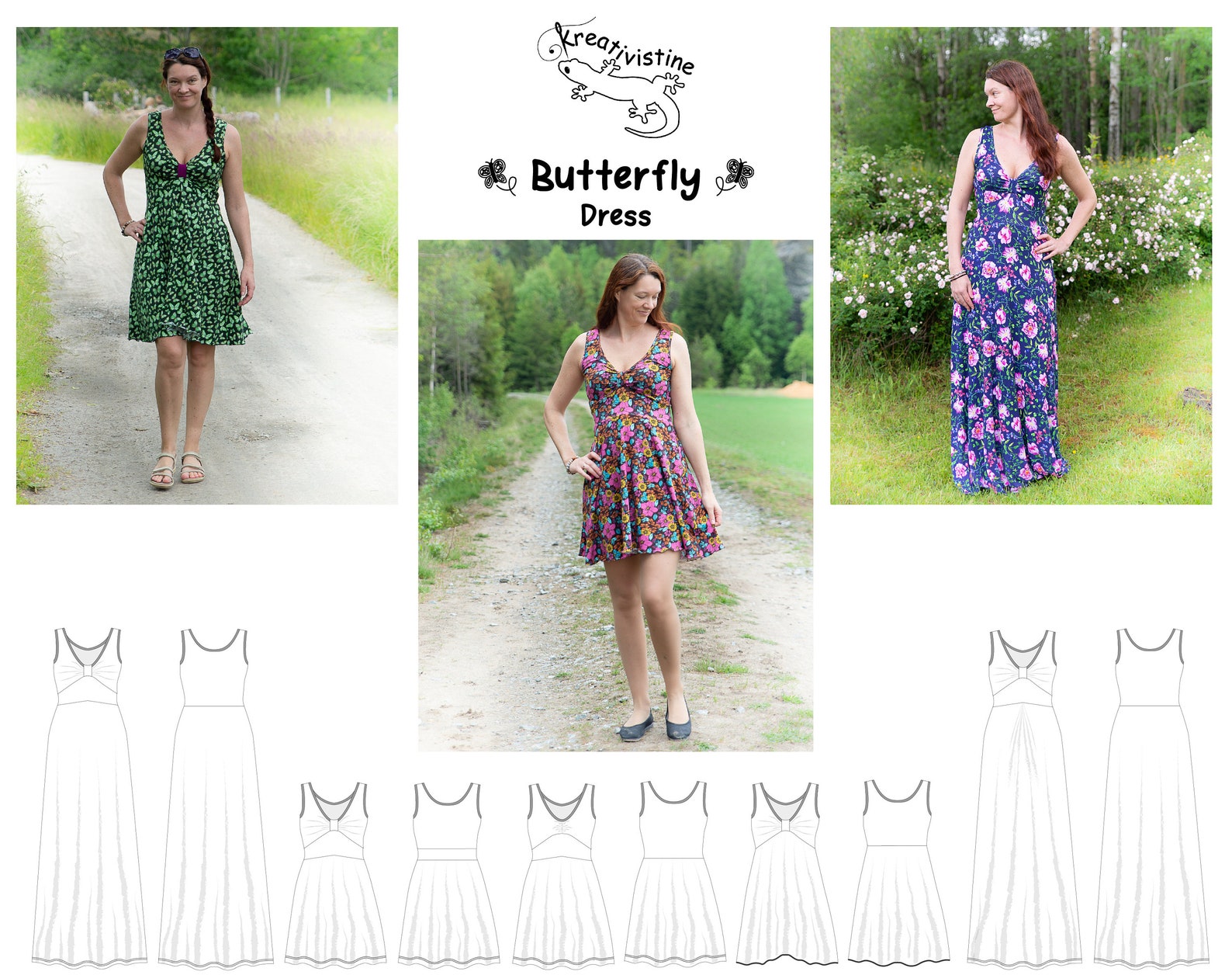 PDF Butterfly Dress Kjole Klänning Digital Pattern Size 32-54 Ladies - Etsy