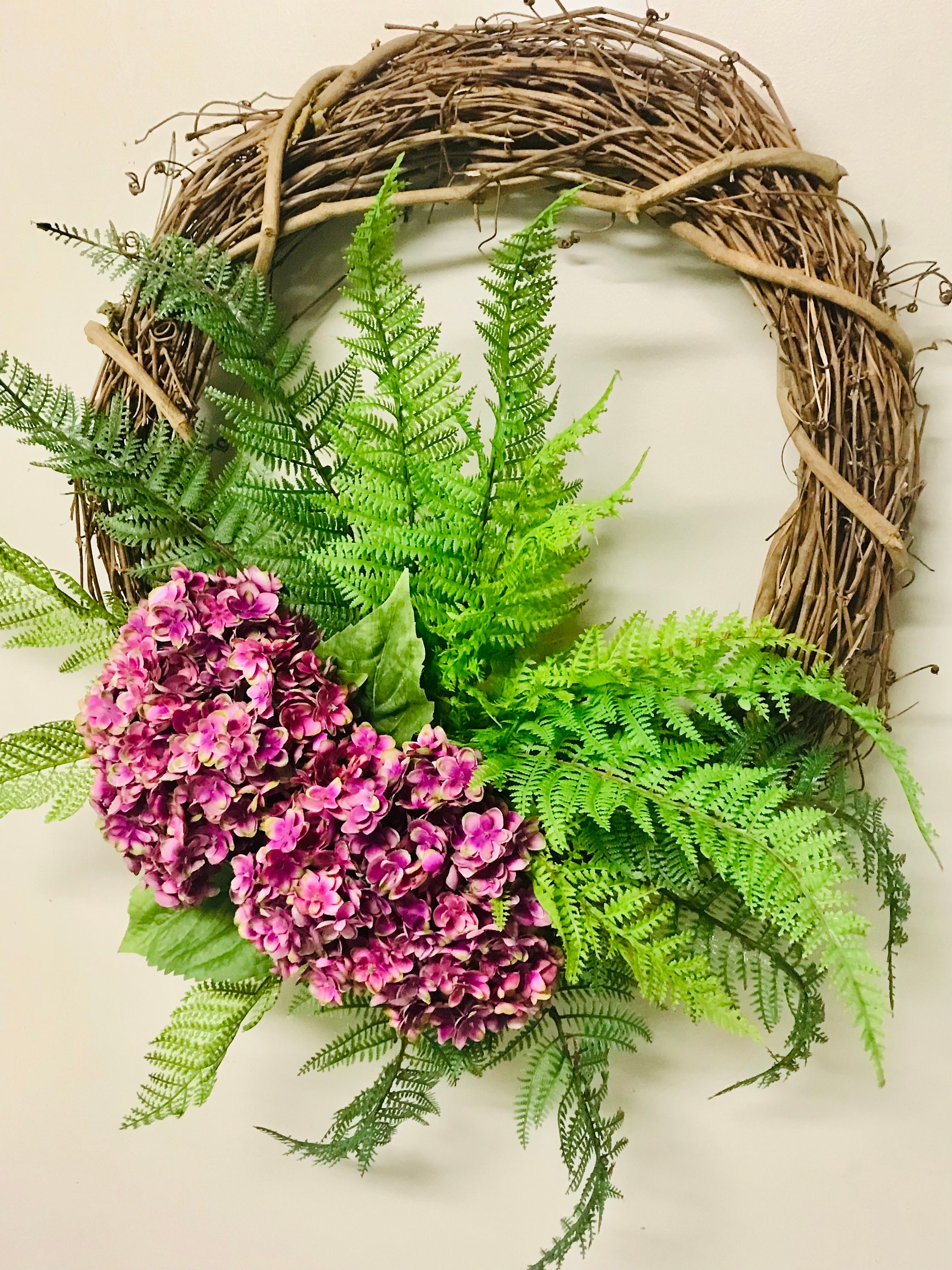 Wreath With Ferns and Hydrangeas - Etsy