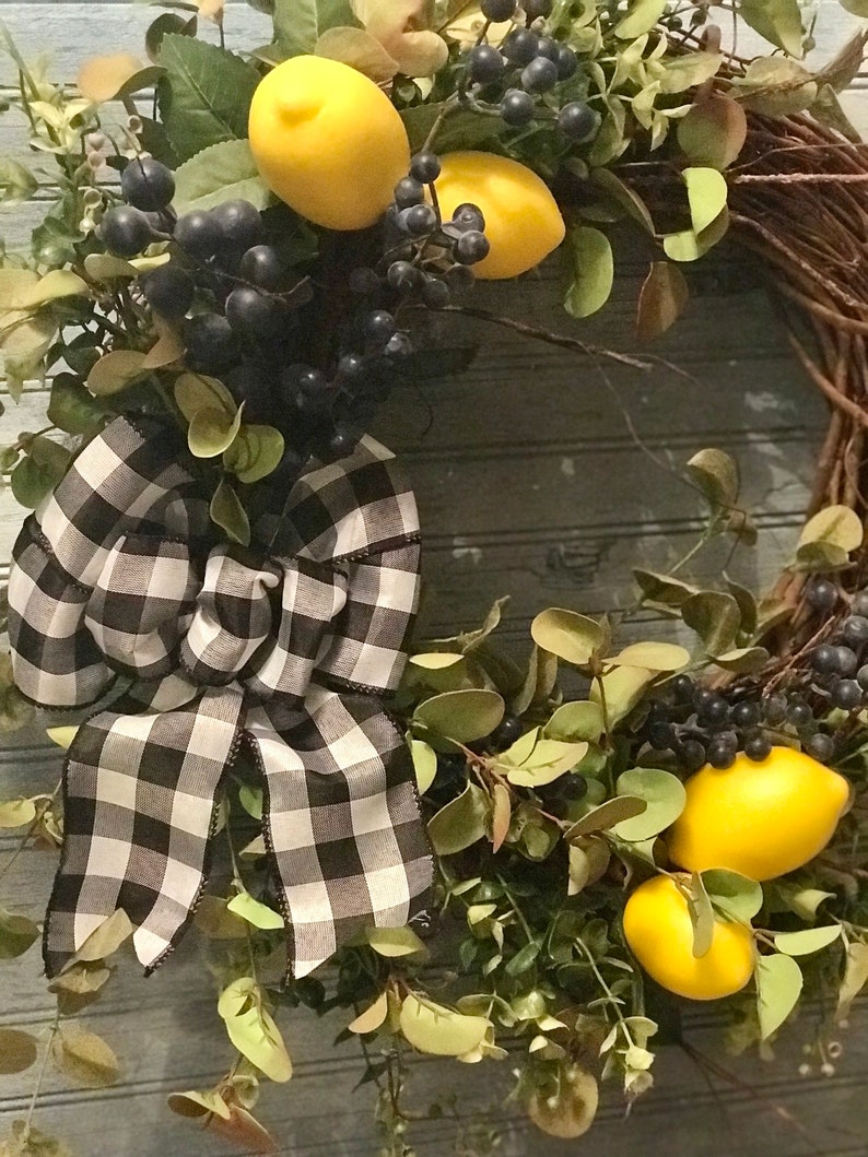 Lemon Blueberry Wreath, Summer Front Door Decor - Etsy