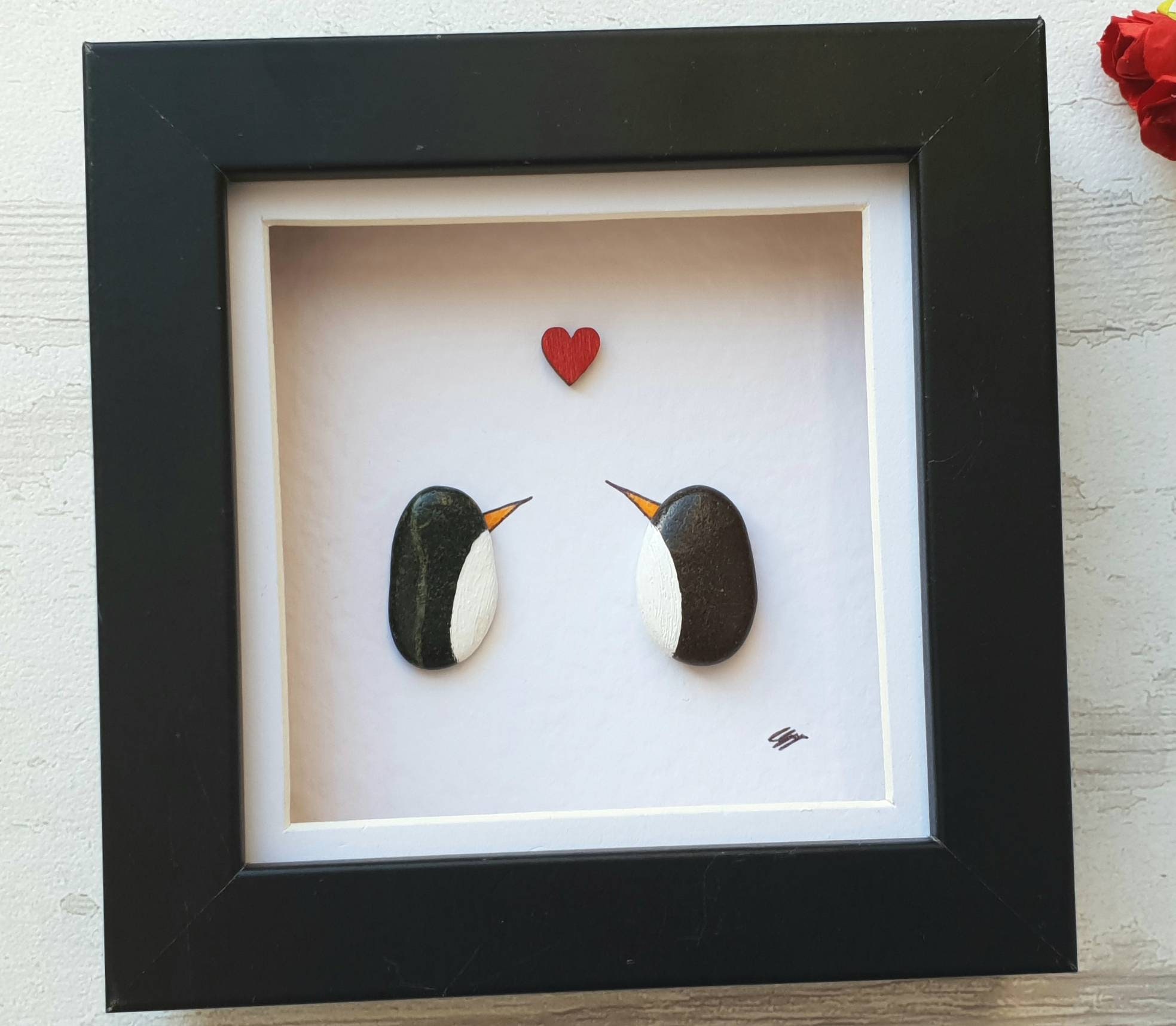 Penguin pebble art in Mini Frame unique wedding gift | Etsy