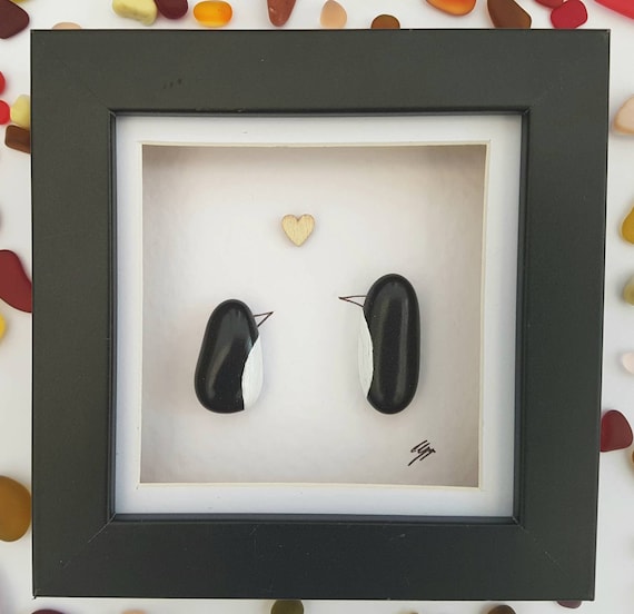 Penguin Pebble Art Valentines Day Gift in Mini Frame | Etsy