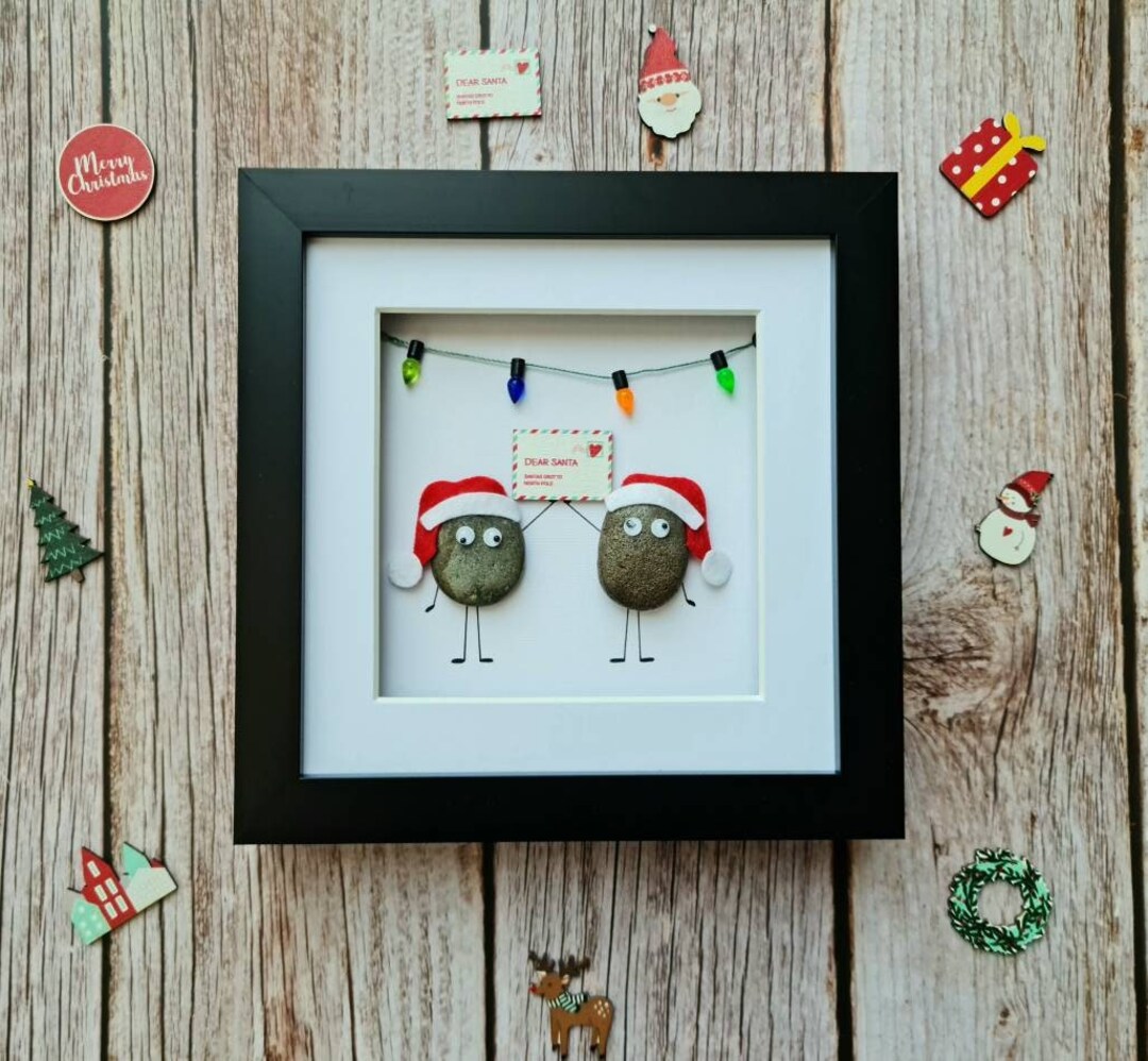 Pebble Art Christmas Couple: 'dear Santa' Letter, Unique Festive Decor ...