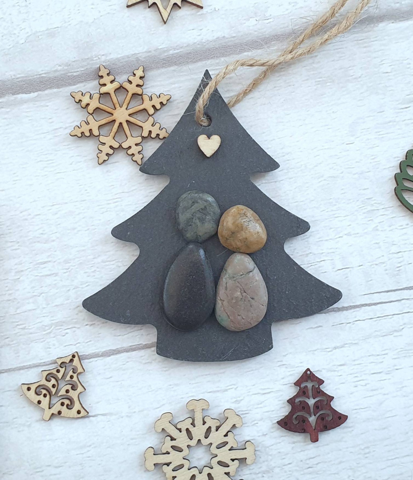 Christmas Tree Ornament Pebble Art Gift for Wife Slate Tree - Etsy UK
