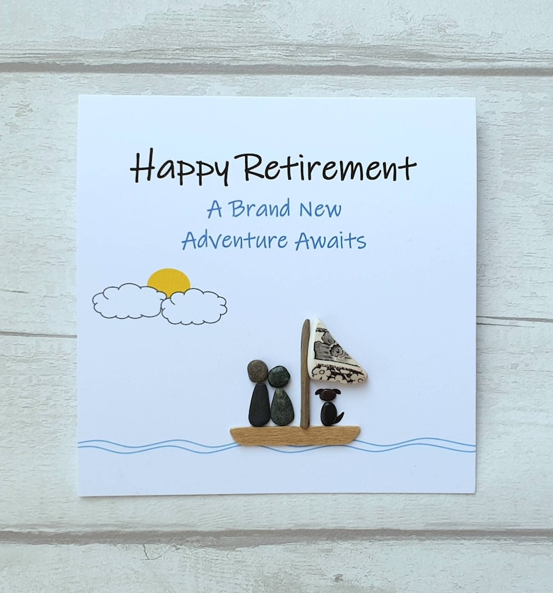 Unique Happy Retirement Card Handmade Sailboat Pebble Card 5 Etsy Uk