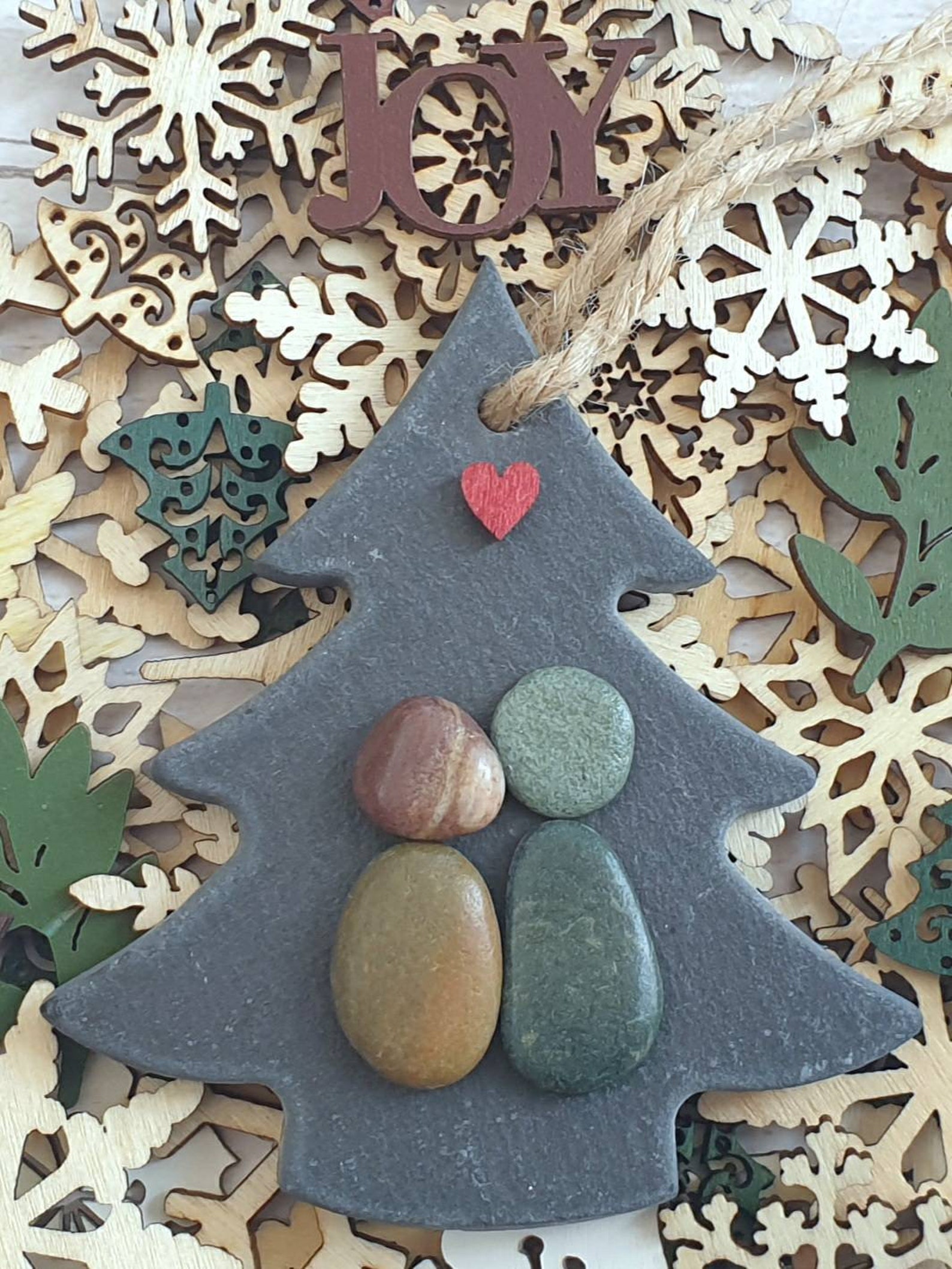 Christmas Tree Ornament Pebble Art Gift for Wife Slate Tree - Etsy UK