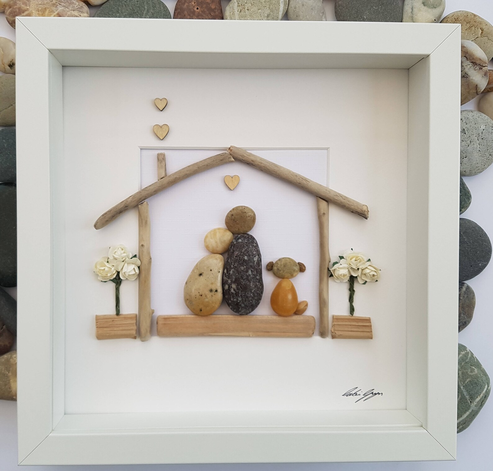 Pebble Art Personalised Family Gift for Mum, Unique Stone Art Handmade ...