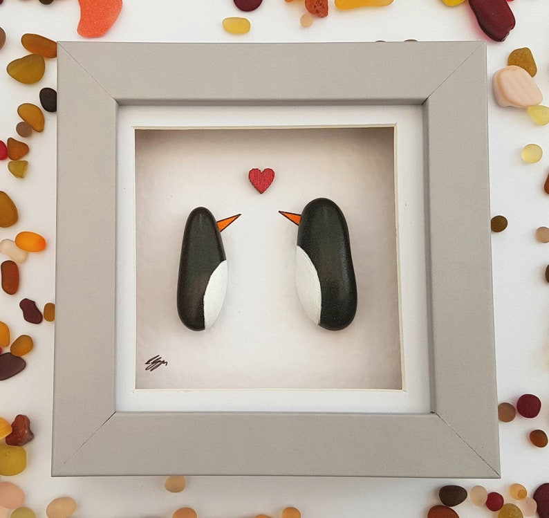 Penguin Pebble Art Pictureromantic Valentines Day Gift Mini | Etsy
