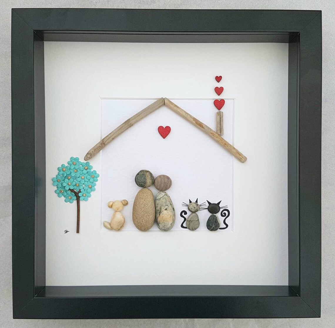 Pebble Art Personalised Family Gift for Mum, Unique Stone Art Handmade ...