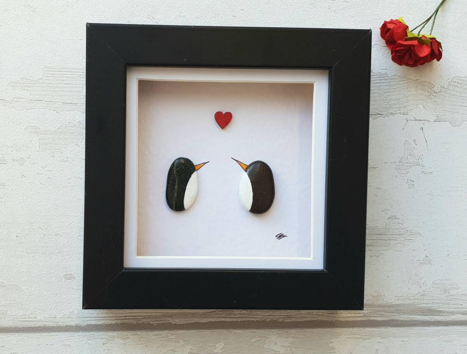 Penguin pebble art in Mini Frame unique wedding gift | Etsy