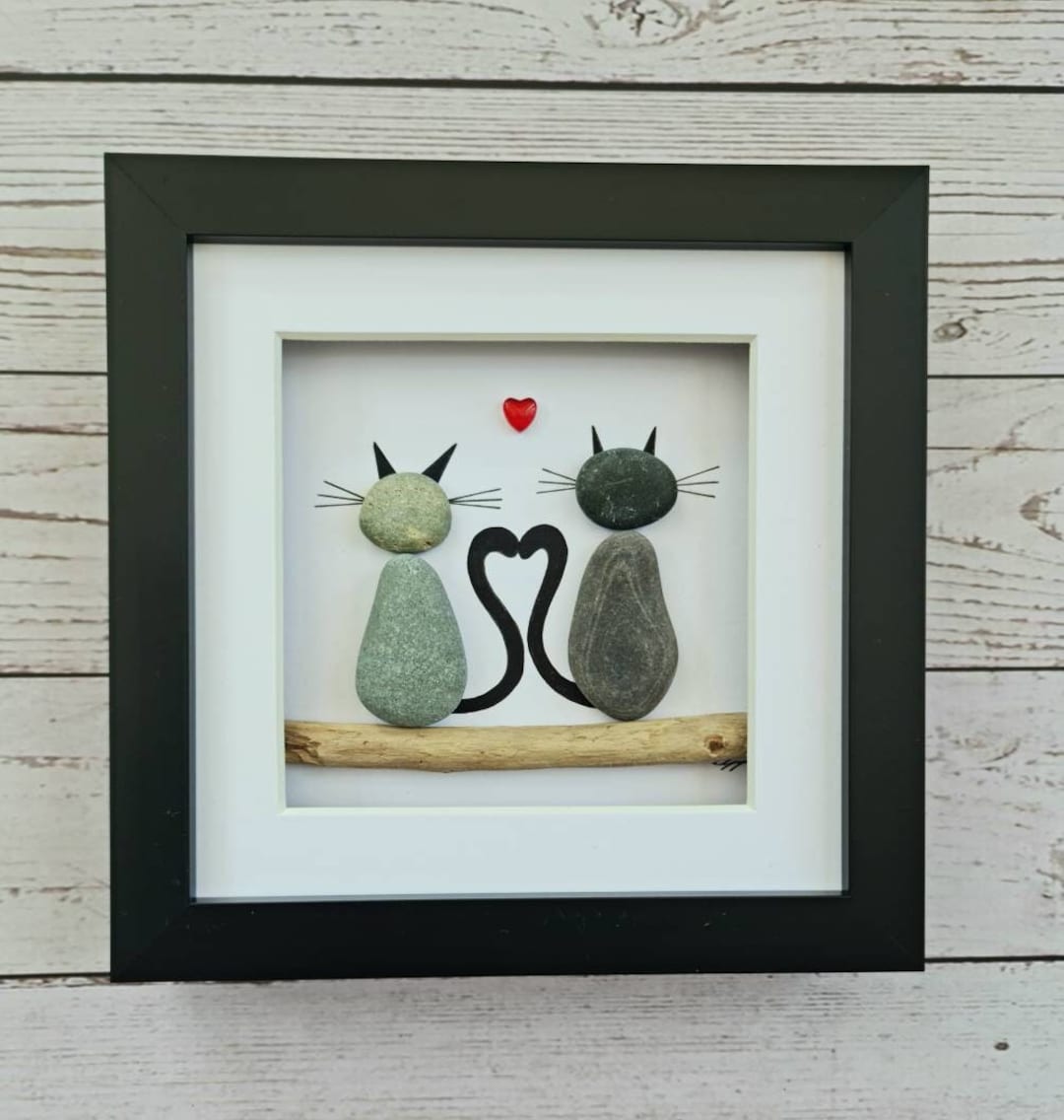 Cat Pebble Picture Pebble Art of Two Cats Valentines Gift for Cat ...