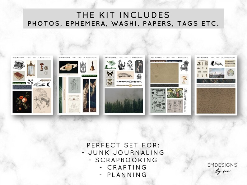 JOURNAL KIT 'dark Academia' - Printable Aesthetic Junk Journal Kit ...