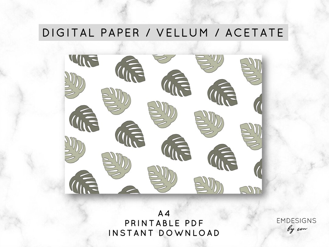 DIGITAL PAPER 'monstera Green' Leaf Digital Printable Planner Vellum ...