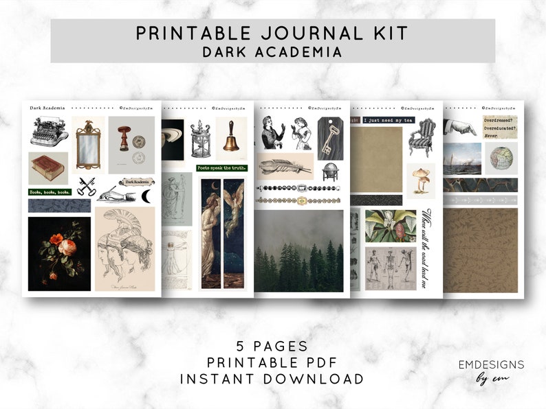 JOURNAL KIT 'dark Academia' Printable Aesthetic Junk - Etsy