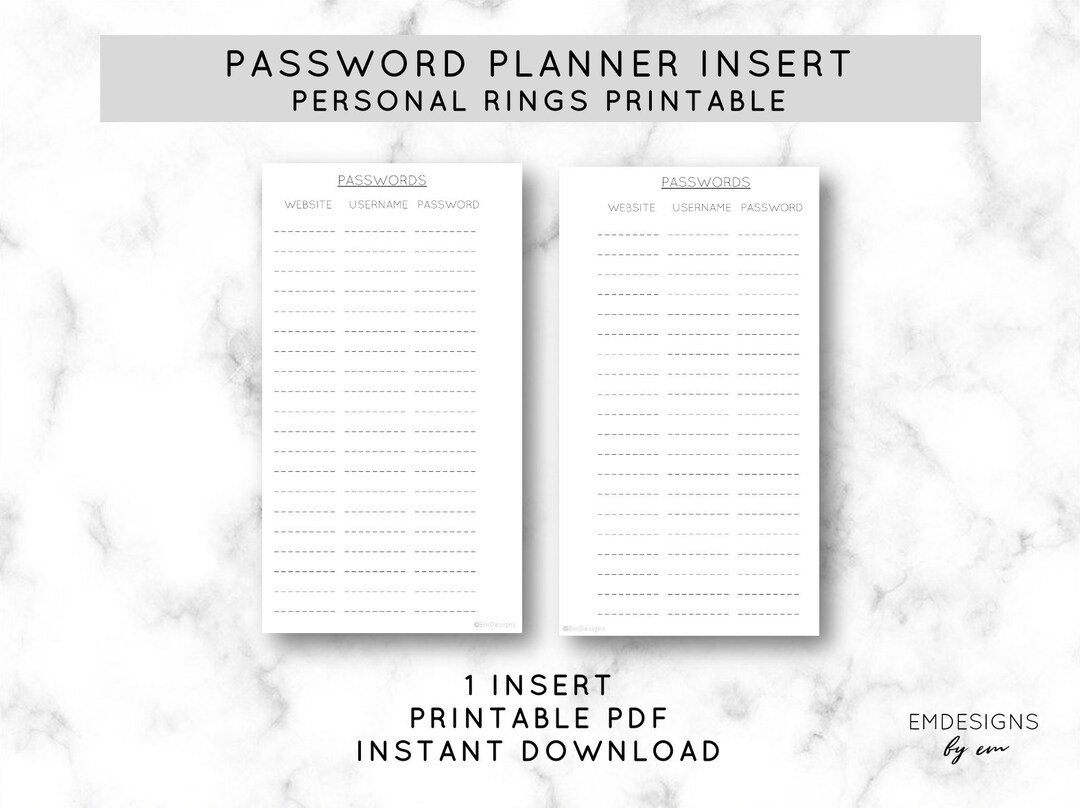 PRINTABLE INSERT 'password Log' Personal Passwords - Etsy