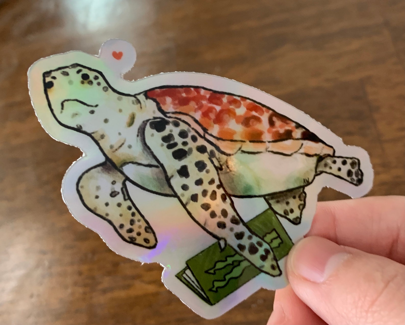 Reading Sea Turtle Holographic Sticker / Cute Laptop Sticker ...