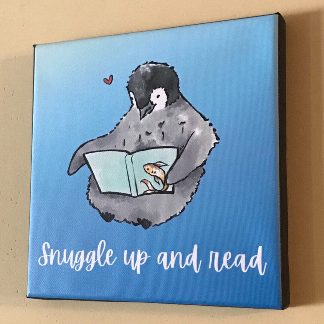 Snuggle up and Read / Reading Baby Penguin. Canvas Reproduction - Etsy