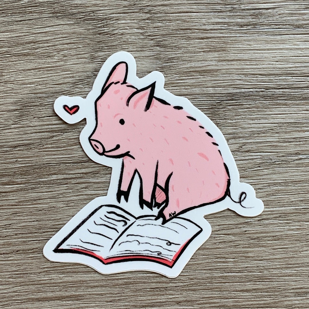 Reading Pig Sticker / Cute Laptop Sticker / Waterproof Water Bottle ...