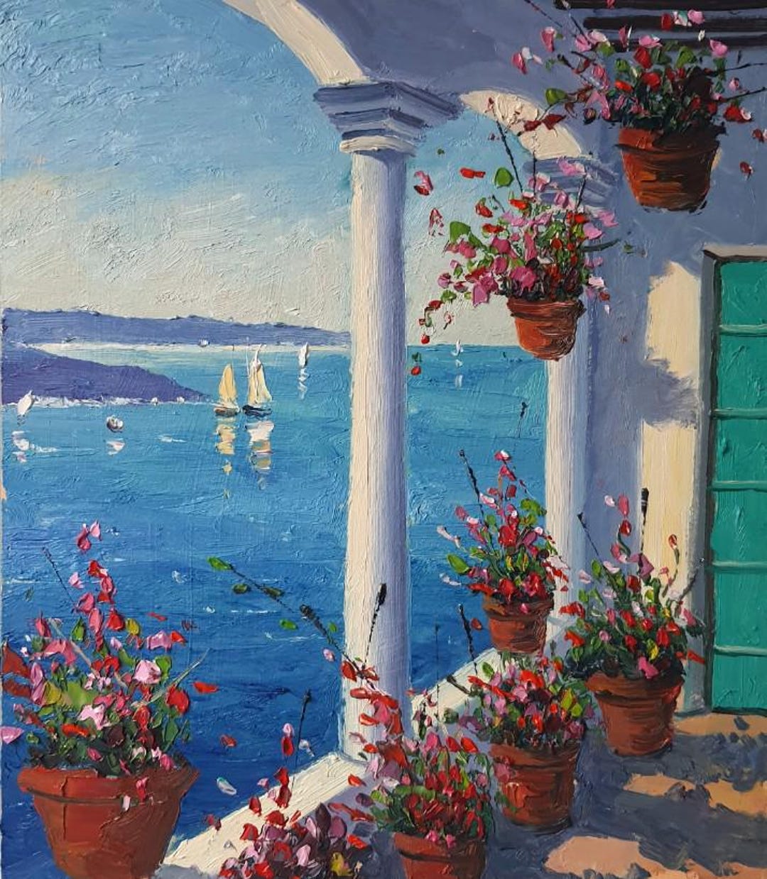 Blue Terrace, Oil Painting - Etsy