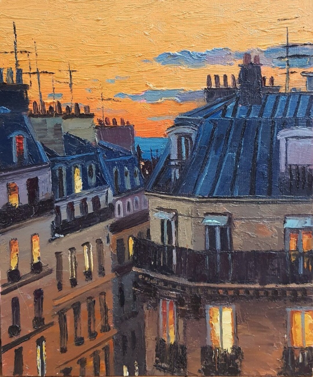 Paris Rooftops Sunset, Oil Painting - Etsy