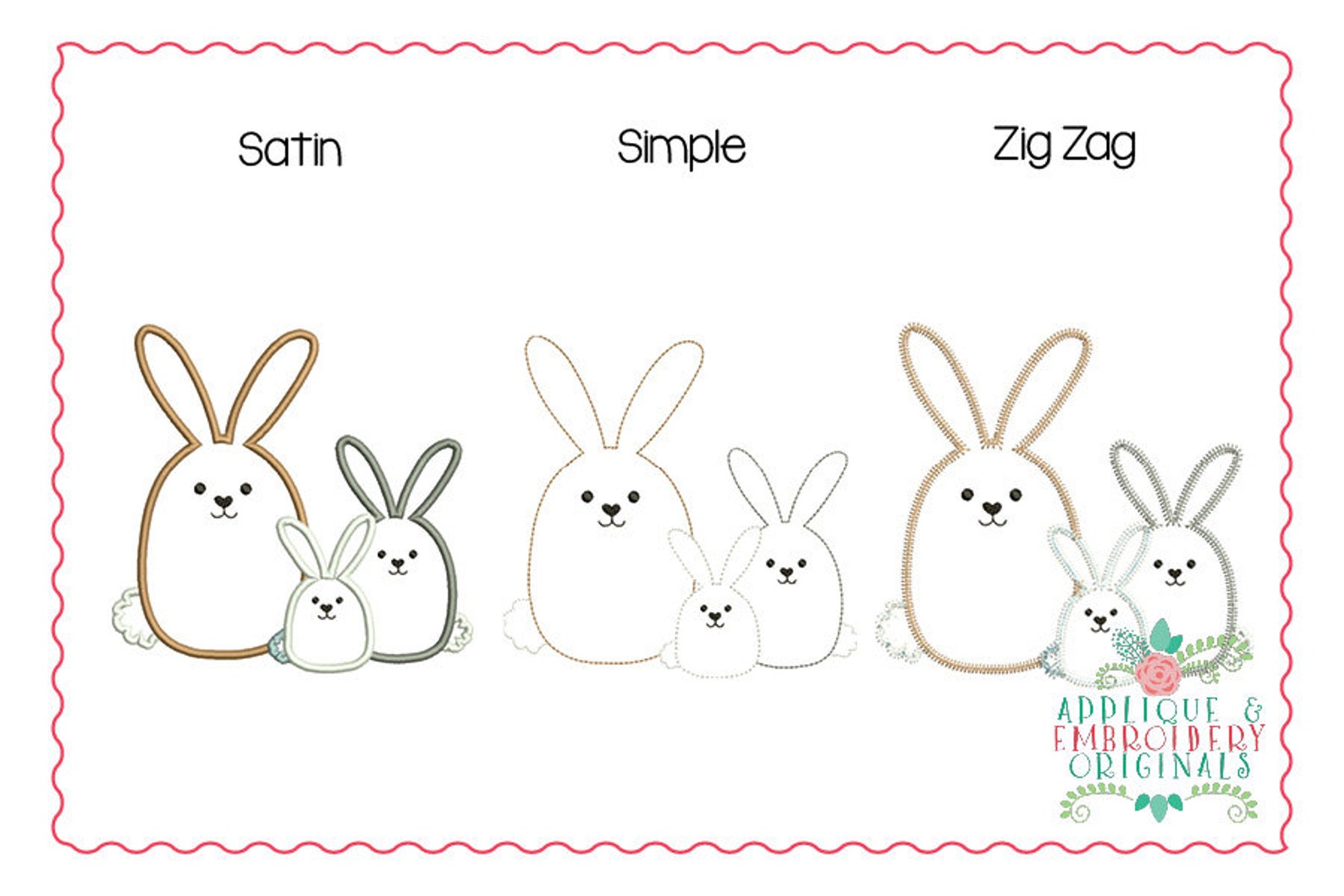Applique & Embroidery Originals Digital Design 2440 Bunny Trio - Etsy