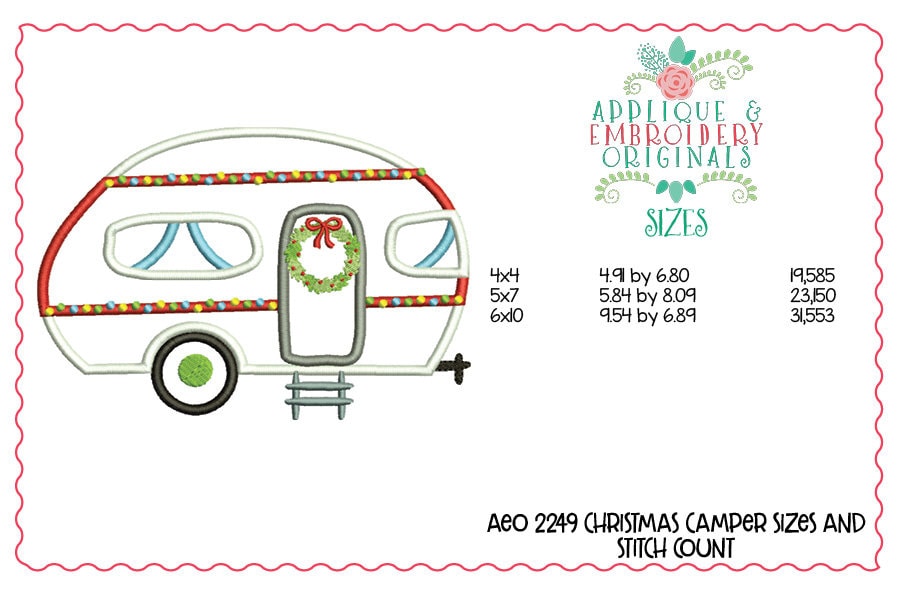 Applique & Embroidery Originals Digital Design 2249 Christmas Camper ...
